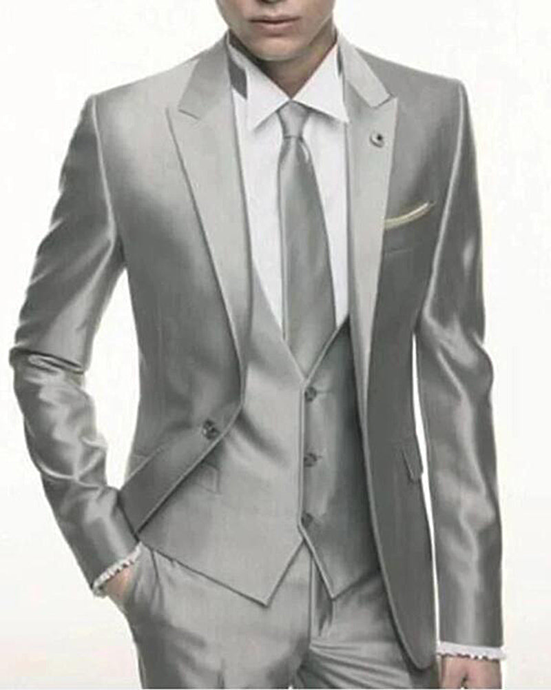 Shiny Silver Suits for Men 3 Pieces Satin Prom Party Outfits CB2435 – classbydress