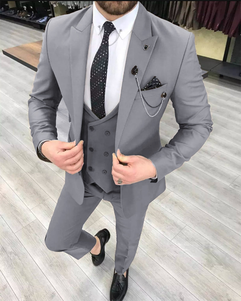 Classic Peak Lapel 3 Pieces Tailor Grey Wedding Suits Fro Groom And Gr 