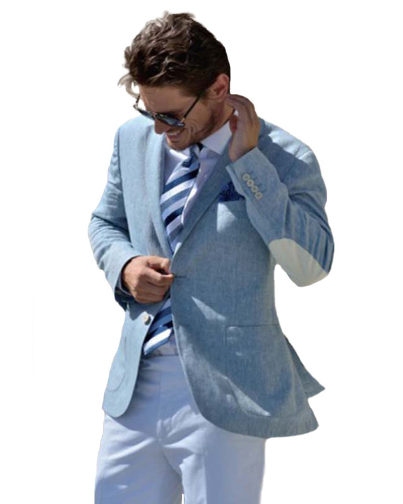 Light Sky Blue Semi Formal Wedding Suits linen suit men Blazer +Pants ...