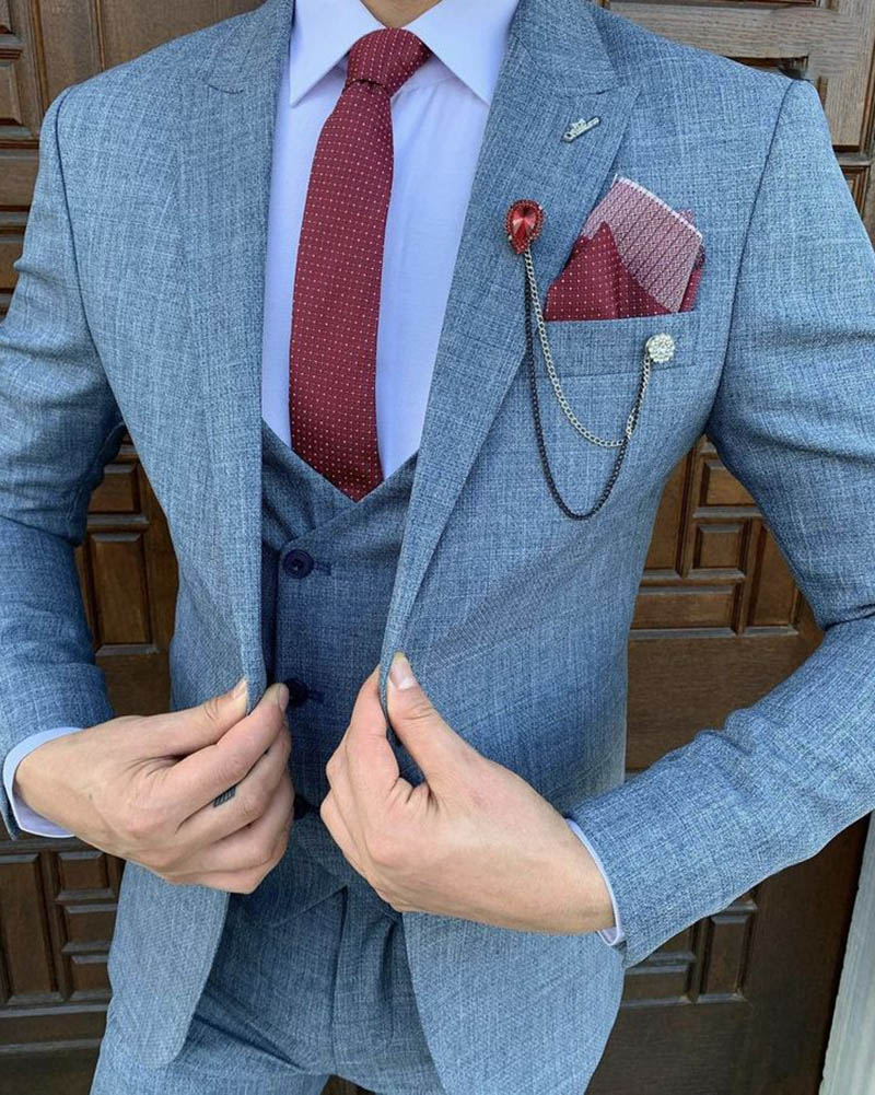 Dusty Blue Linen Men Suits for Wedding/prom 3 Pieces CB23673 – classbydress