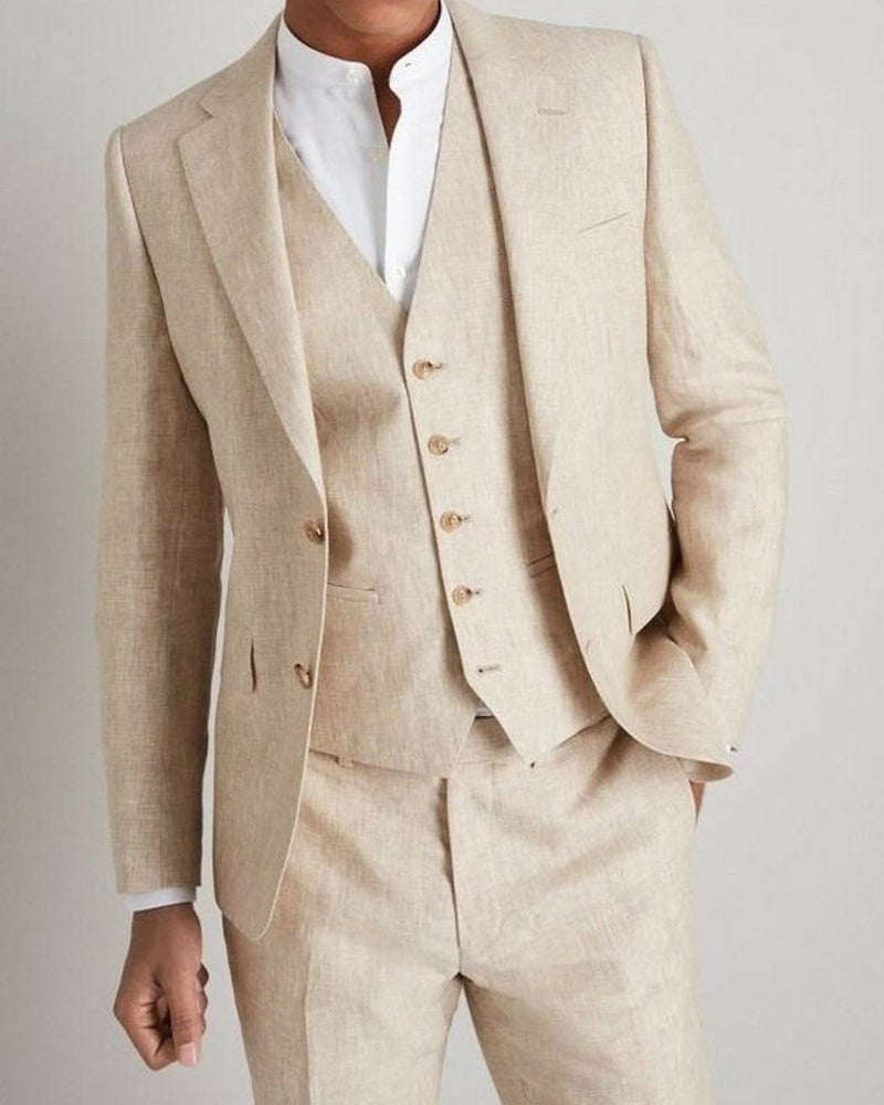 Beige Linen Wedding Suits Groomsmen Wedding Outfits3 Pieces CB3514 ...