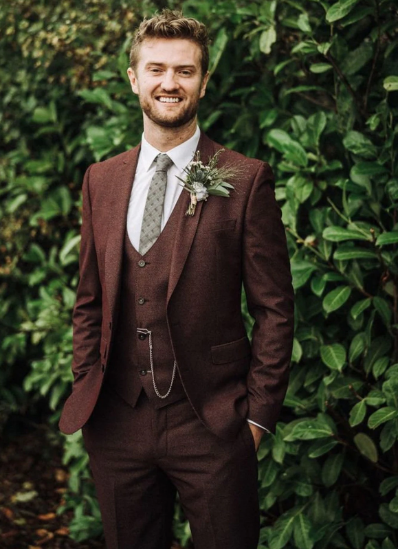 Brown Rustic Wedding Suits Tweed 3 Pieces Mens Wear Jacket +vest +Pant ...