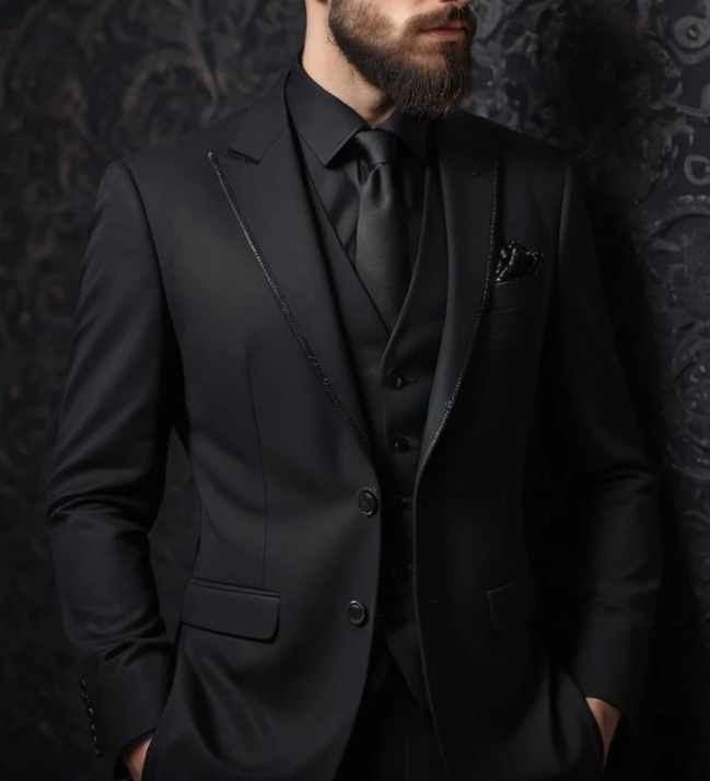 Men's Black Tailored Suit, 3 Pieces Slim Fit Tuxedos For Groom And Gro ...