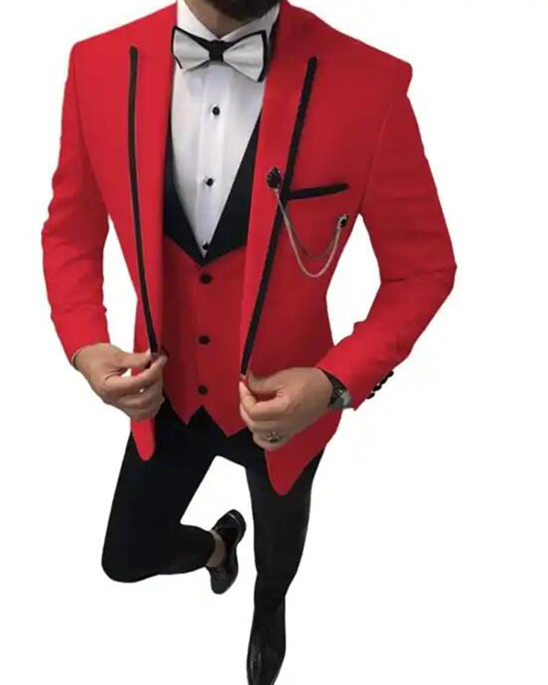 Captivating Red Prom Tuxedo with Black Trim 3 Pieces men Blazer Suits ...