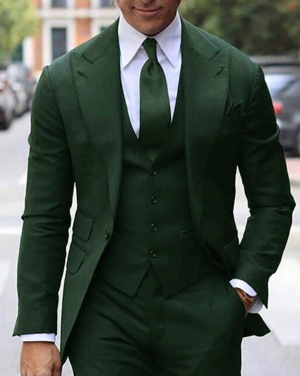 Dark Green Prom Suit for Men Slim Fit 3 Pieces Jacket/Blazer +vest+Pan ...