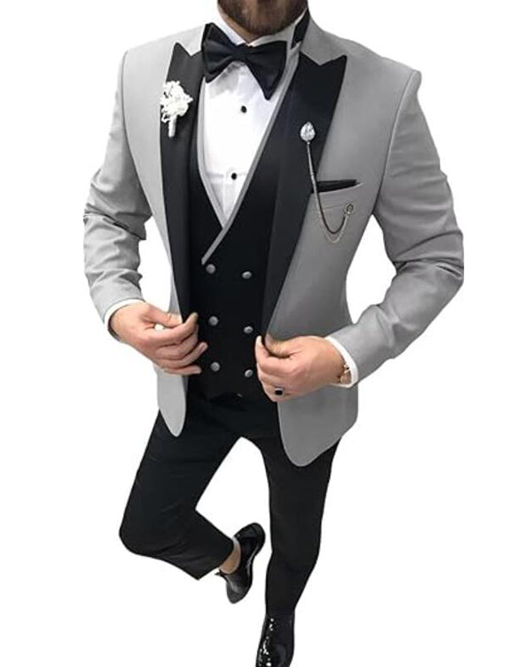 Light Gray Slin Fit Prom Tuxedo Suits for men 3 Pieces Dinner Jacket ...