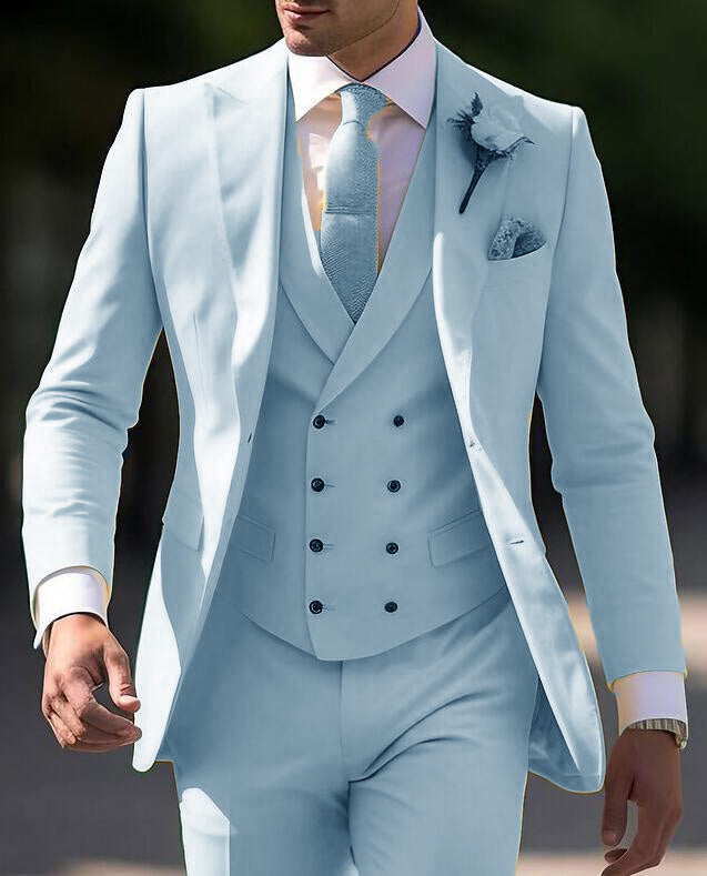 Subtle Light Blue Prom Dress Suit for Men 3 Pieces Peak Lapel Two Butt ...