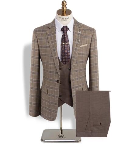 IN Stock Checked Brown 3 Pieces Formal Dress Suit for men CS2426 ...