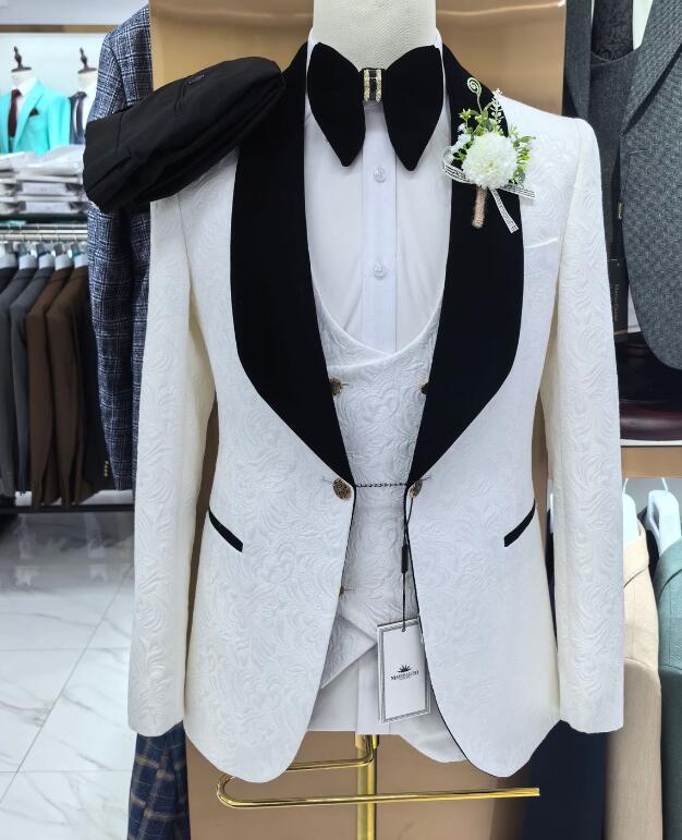 3 Pieces Ivory And Black Wedding Tuxedos For Men Cs4518 Classbydress