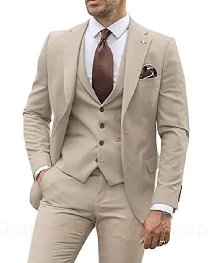 Fall Suits for Men Beige groomsmen Wedding Suits 3 Pieces CS496 ...