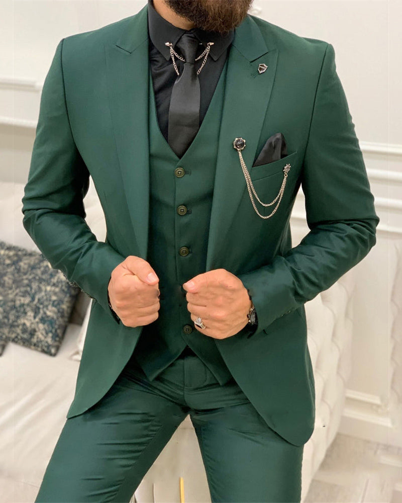 Slim Fit Dark Green Prom Suits 3 Pieces Groomsmen Suits 3 PIeces CB377 ...