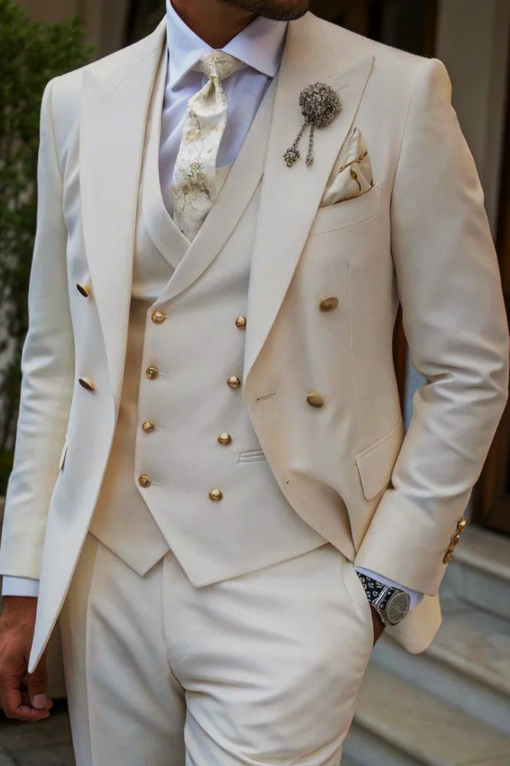 Cream/Beige Wedding Suits for Men Groom Birthday Party Outfits Formal ...