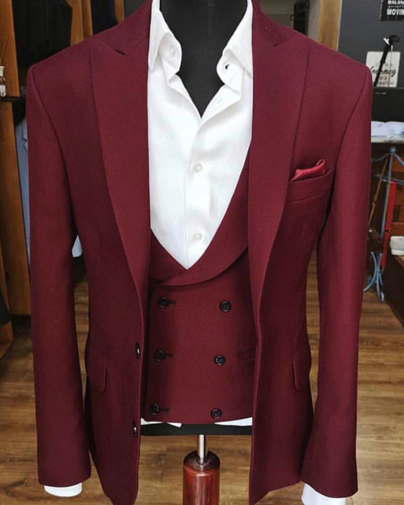 Multi Colors Peak lapel Three Pieces Wine Red Men Formal Suits PL4226 ...