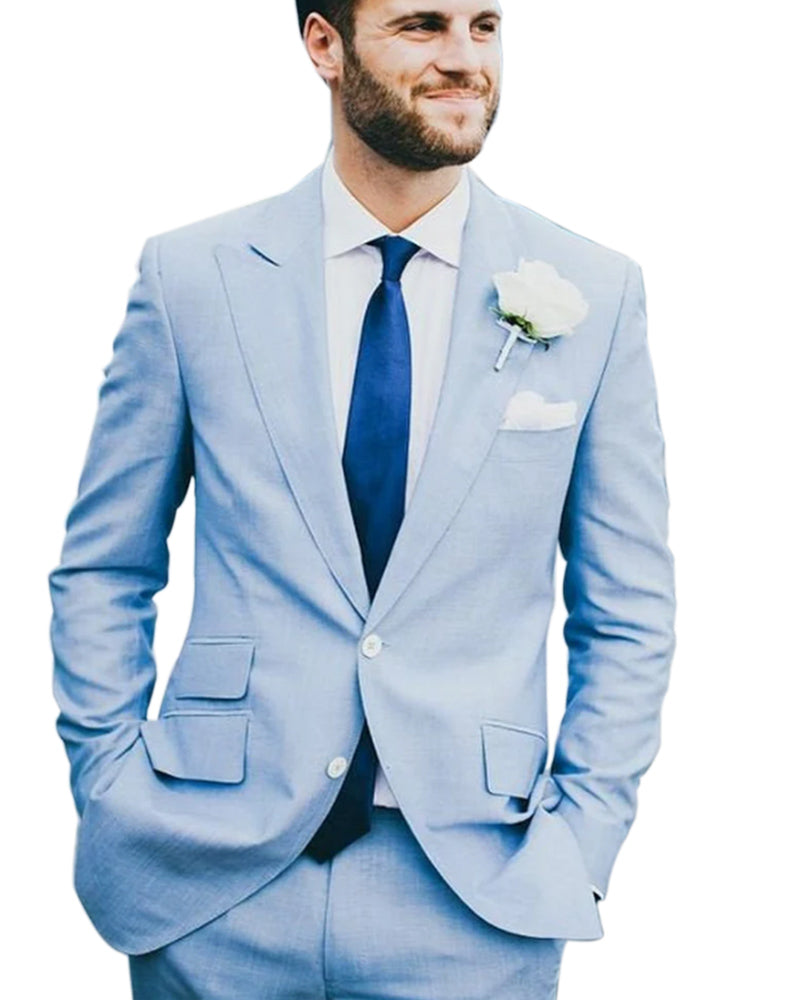 Pastel Light Blue Spring Wedding Groomsmen Suit 2 Piece Formal Outfits ...