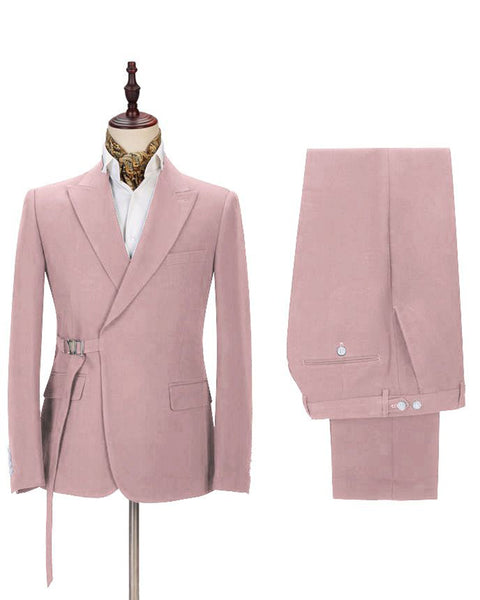 Buckle Button 2 Piece Wedding Suit for Men pastel Pink Blazer CB69706 ...