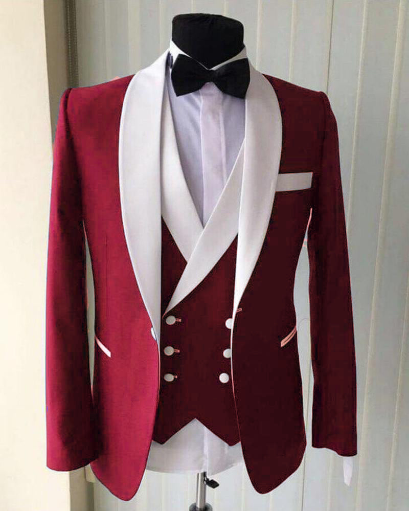 Fashion Red Suit for Men wedding/Prom Tuxedo outfit 3 Pieces (Jacket+v ...