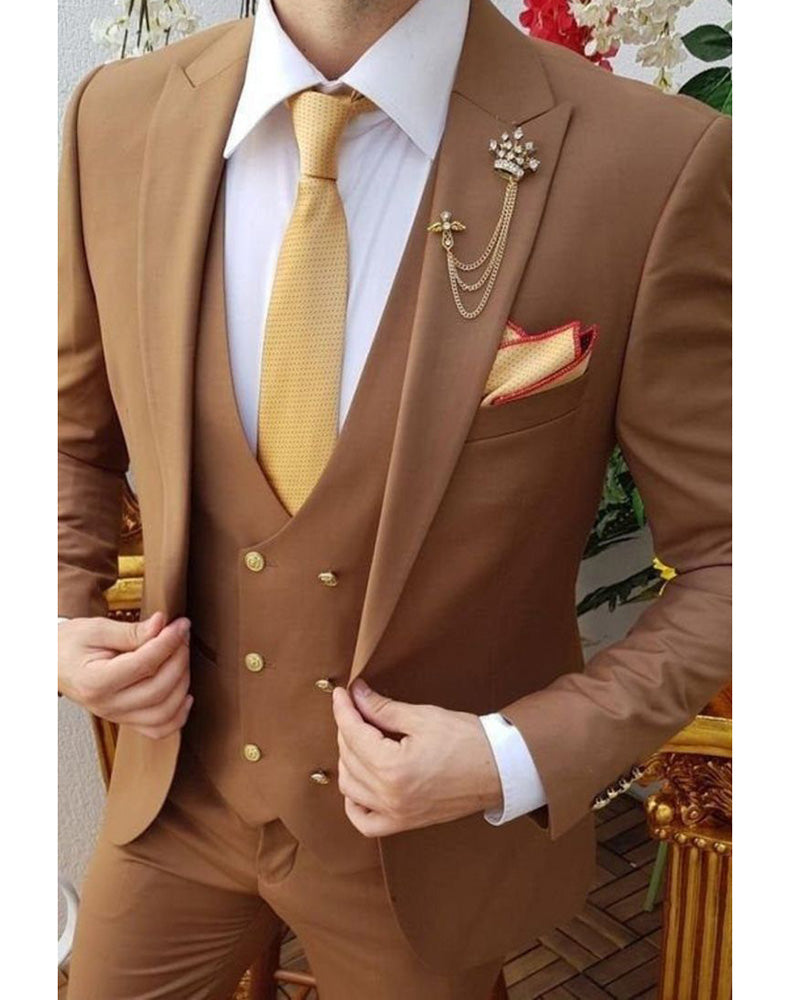 Classic Three Piece Brown Prom Suit for Men CB34162 – classbydress