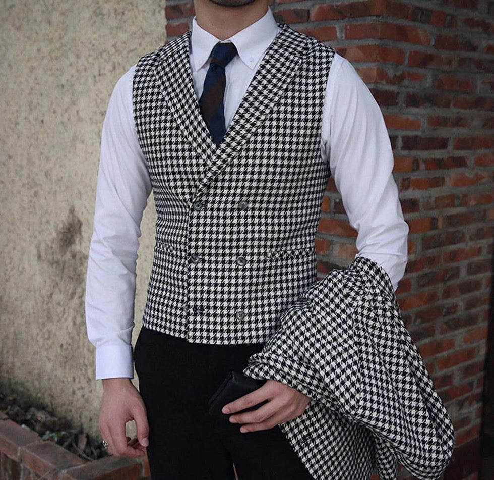Men's Suits For Wedding Houndstooth Suits Double breasted Vest Trouser ...