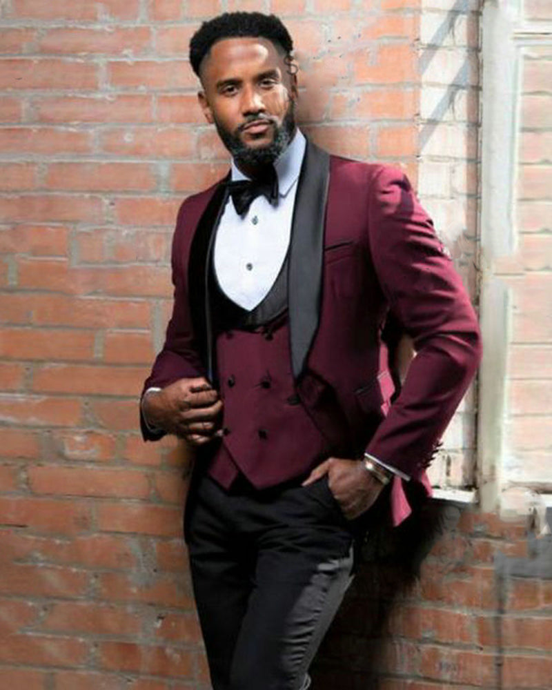 Maroon Burgundy Tuxedo for Wedding Prom Jacket Suits 3 Pieces CB3315 ...