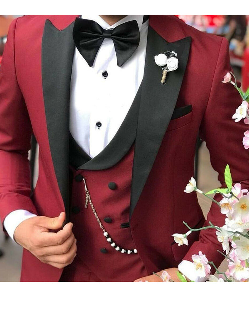 Wine Red Formal Dress Tuxedo ,Three Pieces Prom Tuxedo menWEdding Tuxe ...