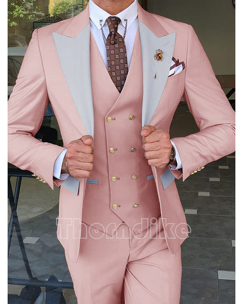 Pink and silver Prom Tuxedo for Men Three Pieces Groomsmen Wedding Men ...
