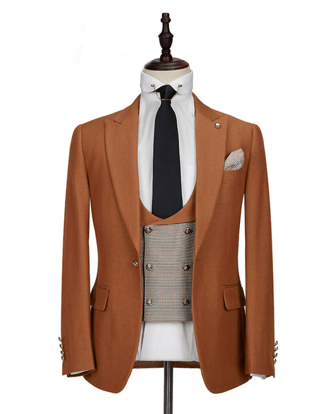 2024 Slim Fit Coral Dinner Suits For Men,Fomal Prom Suits 3 Pieces (Ja ...