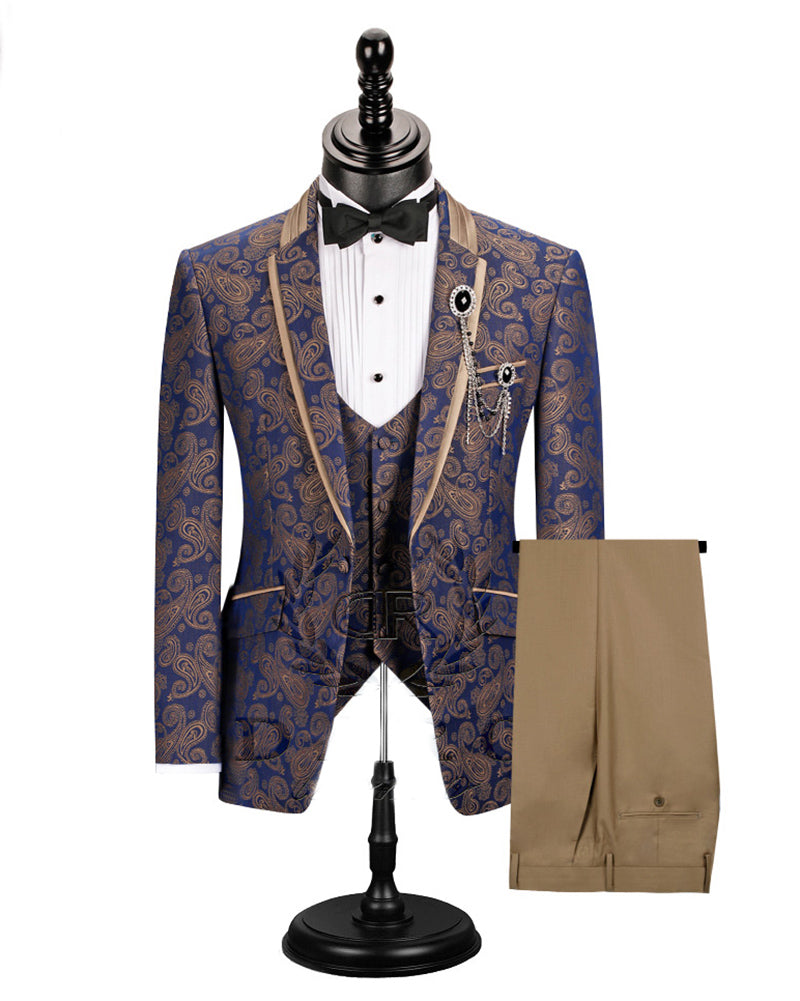Paisley Pattern Dinner Jacket Wedding Prom Suits 3 Pieces Single butto ...