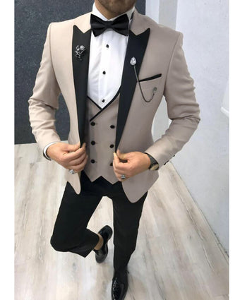 Beige Wedding Tuxedos Peak Lapel 3 Pieces Men's Formal Prom Dinner CB0 ...