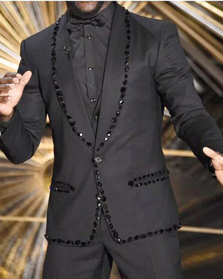 Black Men's Formal Dress Suits Tuxedo with Beading Trim , singer Stage ...