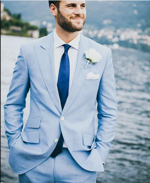 Pastel Light Blue Spring Wedding Groomsmen Suit 2 Piece Formal Outfits ...