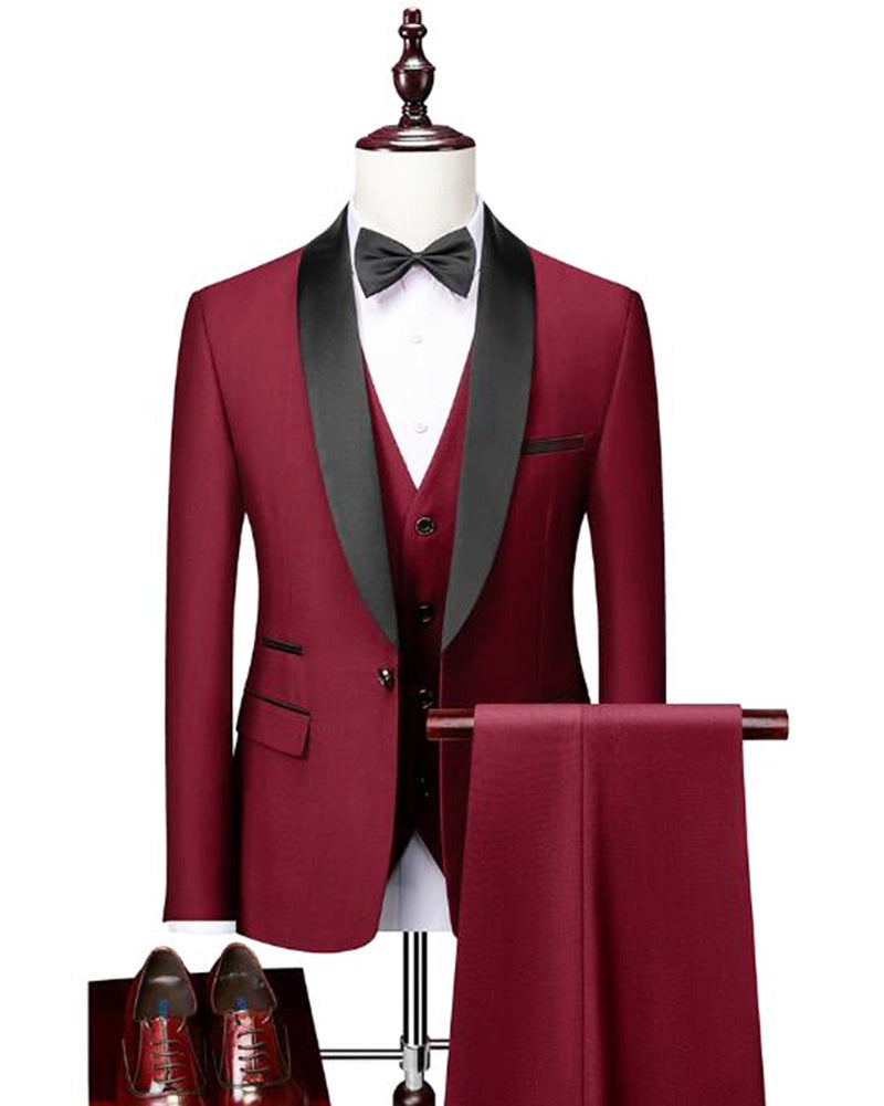 3 Piece Slim Fit Maroon/Burgundy Tuxedo Prom/Wedding Dress Suits for M ...