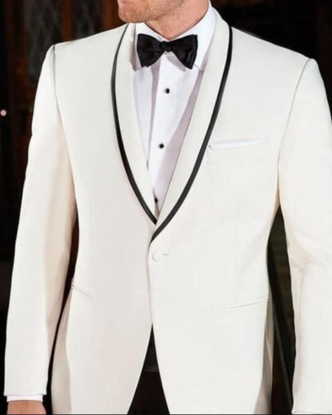 White Wedding Tuxedo Suits 2 Pieces Black Pants CB3327 – classbydress