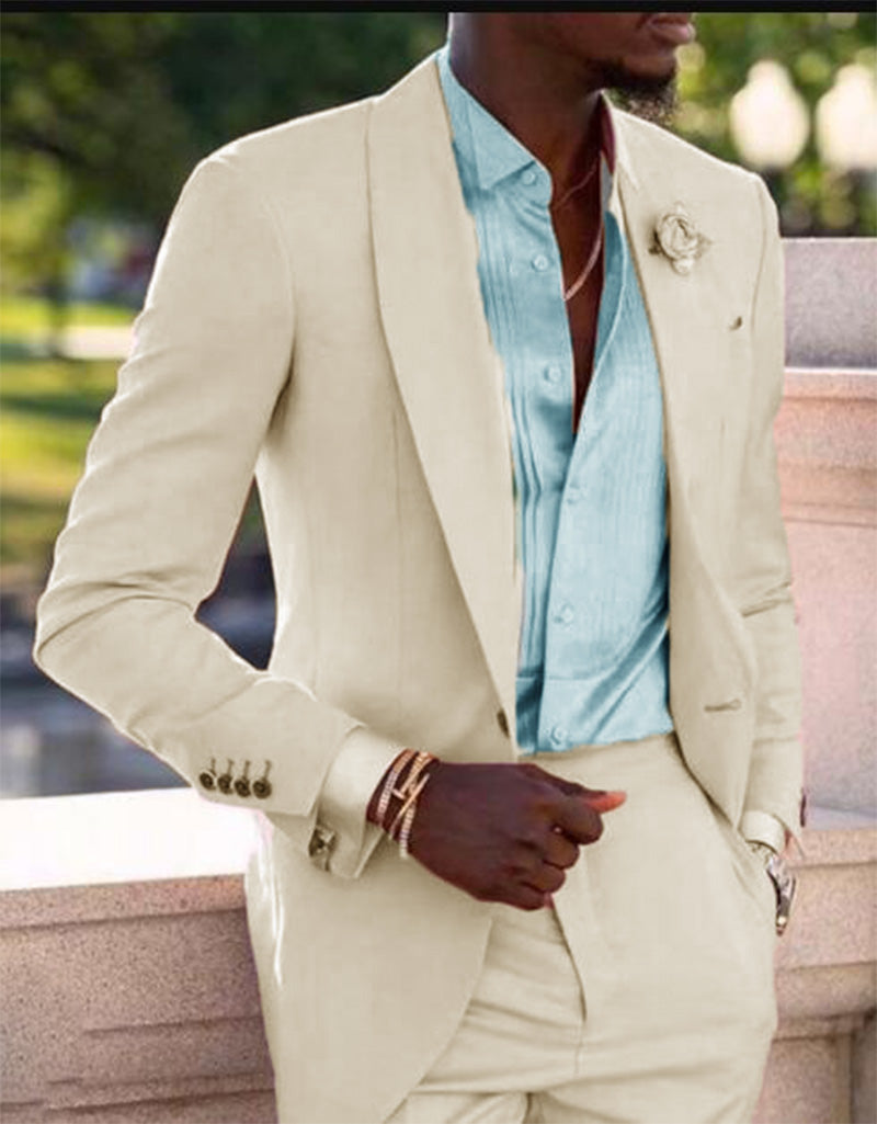 Cream Summer Wedding Suits for Men 2 Pieces Groomsmen Jacket +pants CB ...