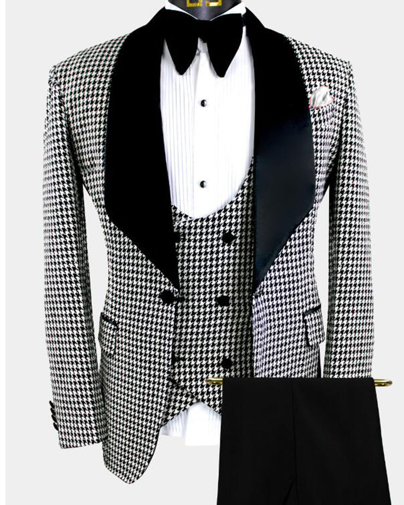 Houndstooth Tweed Wedding Tuxedo 3 Pieces Groom Men Jacket suits CB341 ...