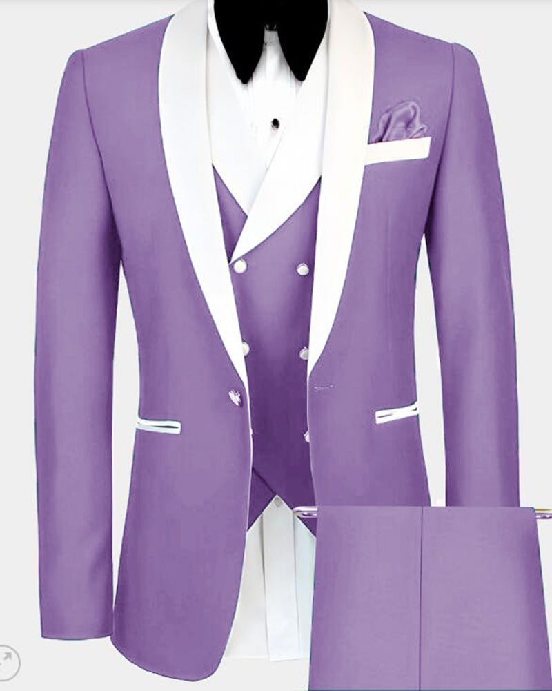 Lavender Prom Tuxedo for Men with White Trim 3 Pieces Party Jacket +ve ...