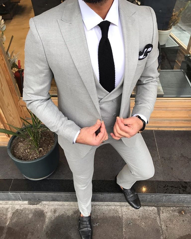 Peak Lapel Light Gray Prom Suits Dinner jacket Suits for Men 3 Pieces ...